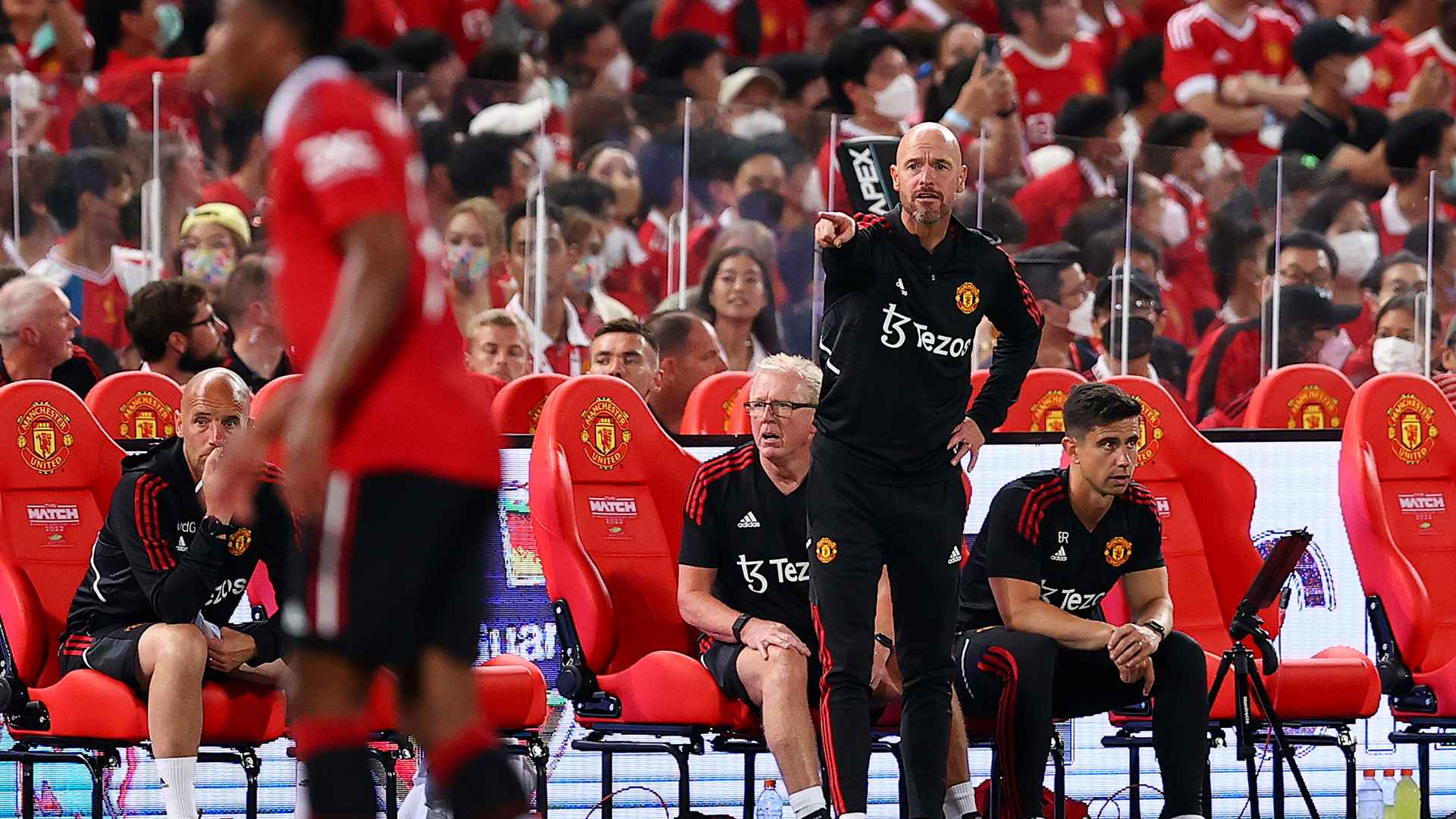 Erik ten Hag watch during Man Utd v Liverpool friendly in Bangkok ...