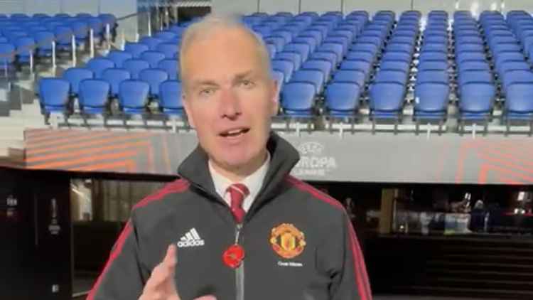 MUTV reporter Stewart Gardner pitchside at the Reale Arena before Real ...