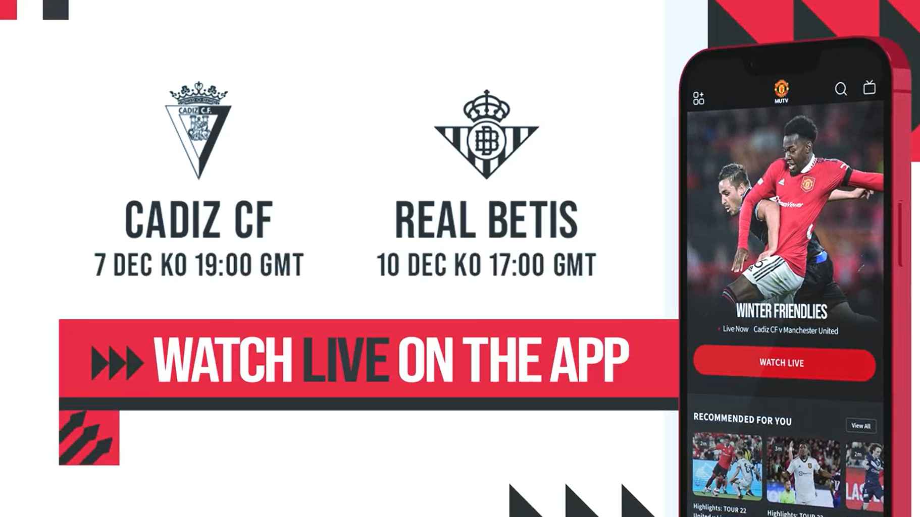 Watch Man Utd v Cadiz and Real Betis live on MUTV | Manchester United