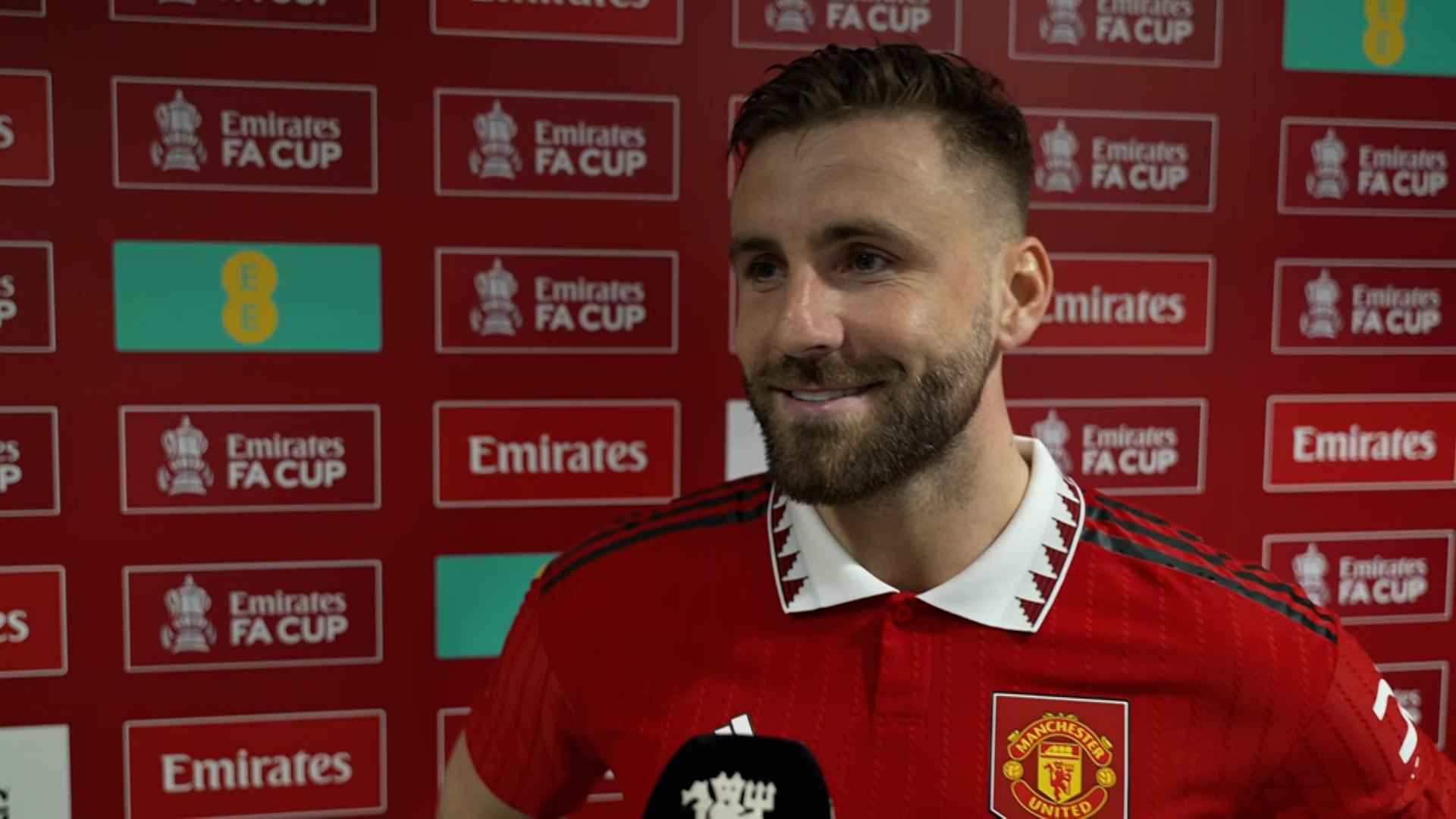 Luke Shaw reaction after win v Brighton 23 April 2023 | Manchester United