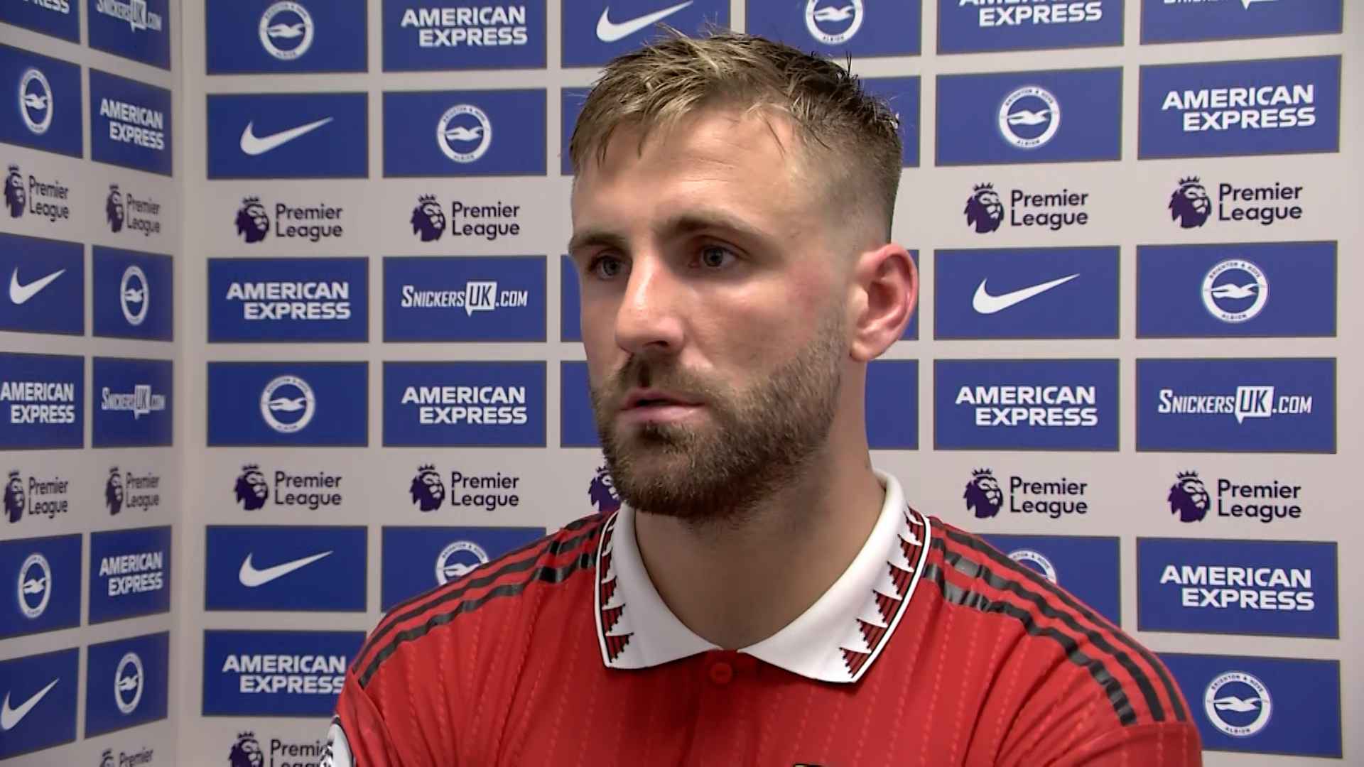 Luke Shaw reacts after Brighton v Man Utd on 04 May 2023 | Manchester ...