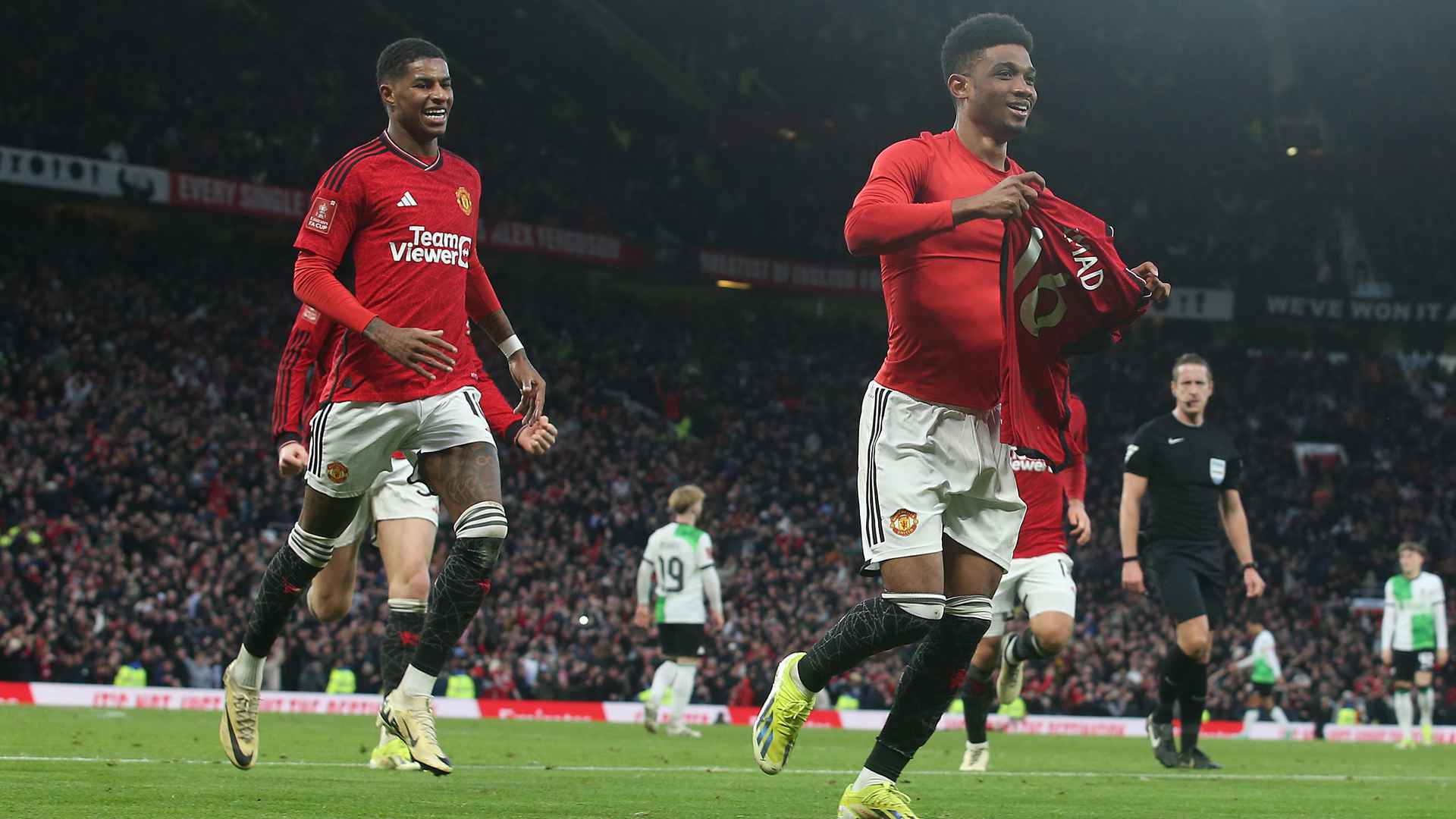Marcus Rashford reacts to late Amad goal from Man Utd v Liverpool | 17 ...