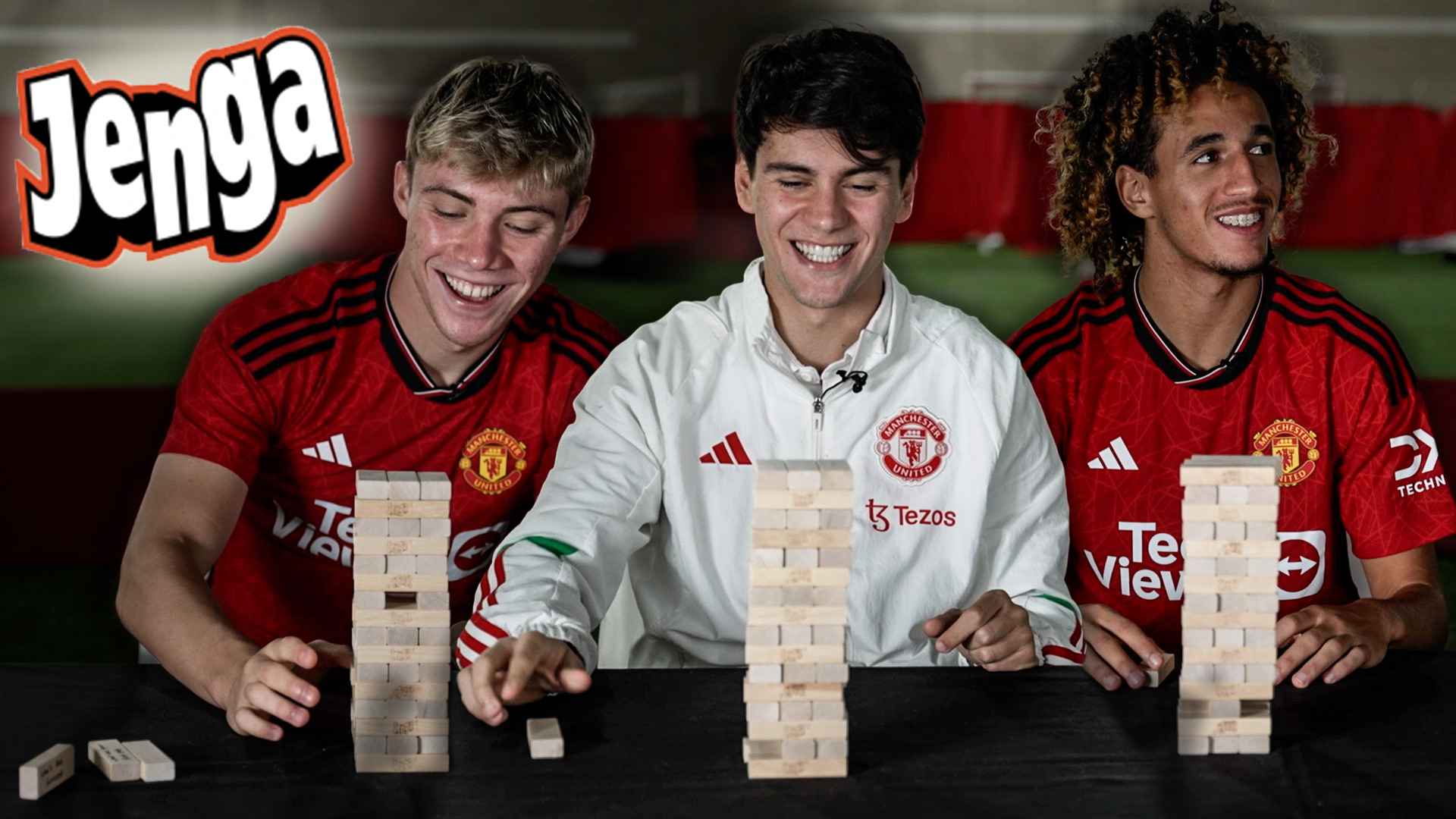 Jenga Challenge with Man Utd players Hojlund Pellistri and Hannibal ...